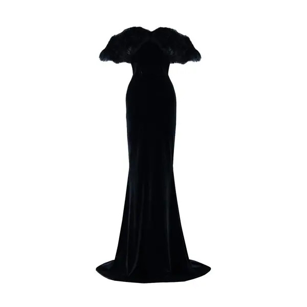 VESTIAIRE D'UN OISEAU LIBRE Shearling Trimmed Velvet Gown