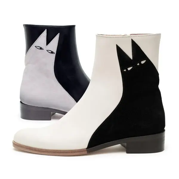 JOCIE JURITZ COLLECTION Black / White / Grey Mix & Match Low Cat Boots - Black/white/grey