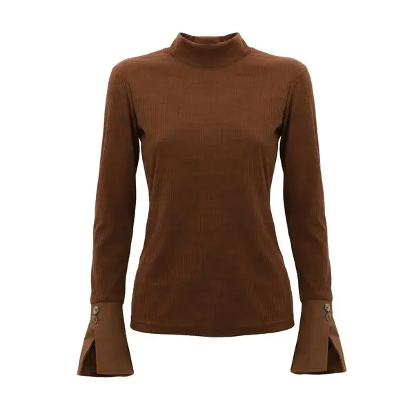 JULIA ALLERT Melange High Neck Long Sleeve Knit Top