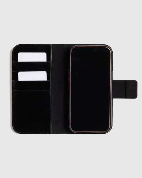 Quince Italian Leather Phone 2-in-1 Folio Case - Black