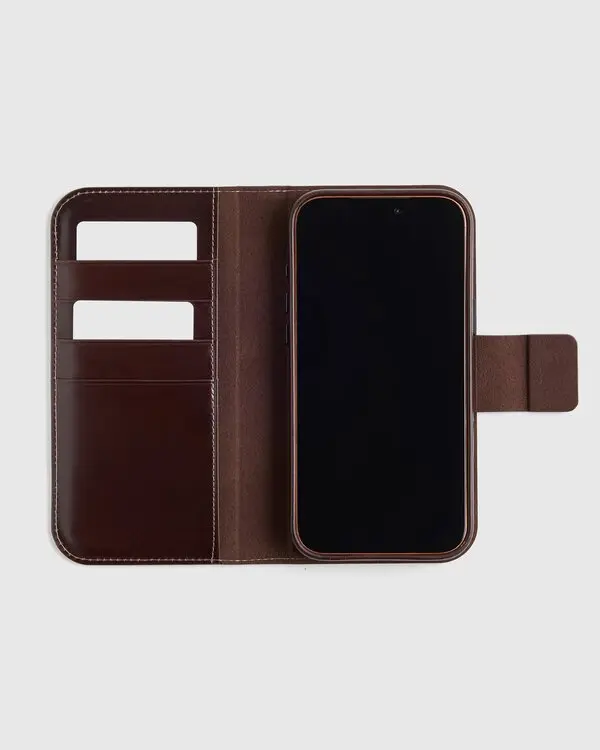 Quince Italian Leather Phone 2-in-1 Folio Case - Espresso Brown