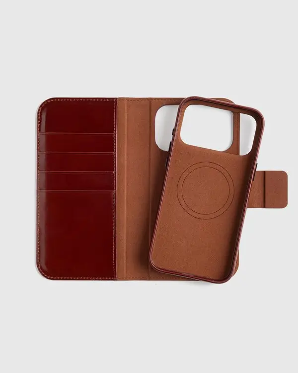 Quince Italian Leather Phone 2-in-1 Folio Case - Saddle