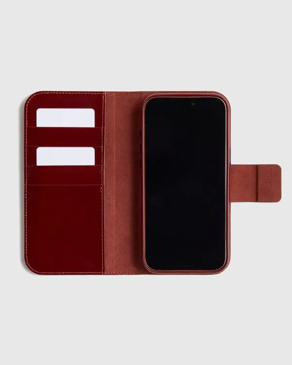 Quince Italian Leather Phone 2-in-1 Folio Case - Saddle