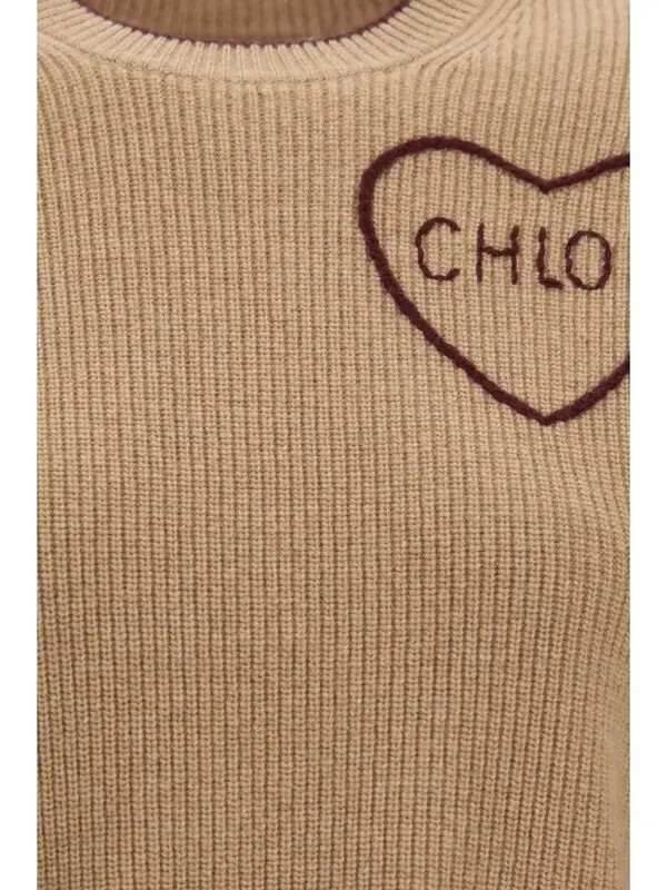 Chloé Heart Logo Ribbed Cropped Sweater - Cream