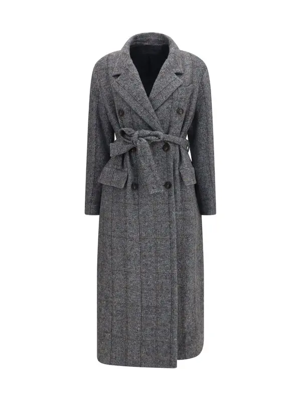 Brunello Cucinelli Long Alpaca-blend Coat With Belt - Gray