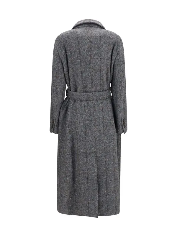 Brunello Cucinelli Long Alpaca-blend Coat With Belt - Gray