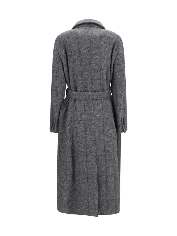 Brunello Cucinelli Long Alpaca-blend Coat With Belt - Gray