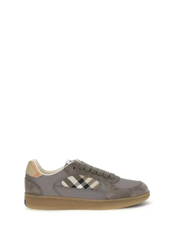 Burberry Terrace Leather And Check Sneakers - Gray
