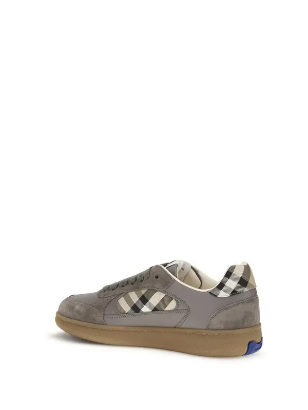 Burberry Terrace Leather And Check Sneakers - Gray