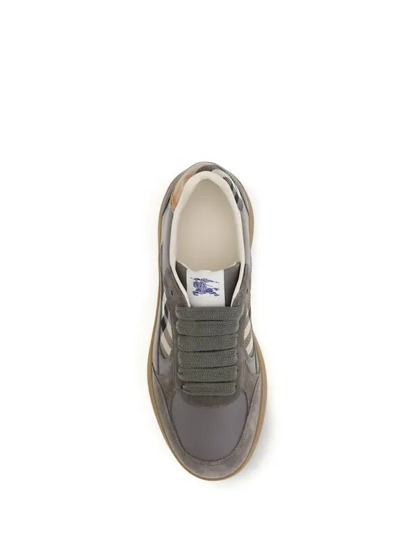 Burberry Terrace Leather And Check Sneakers - Gray