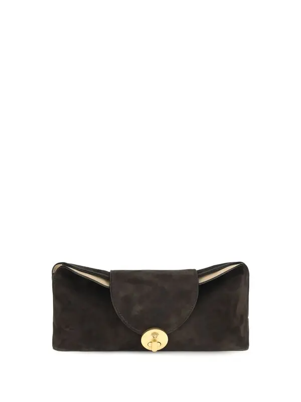 Versace Vivian Suede Pouch With Turn-lock Closure - Brown