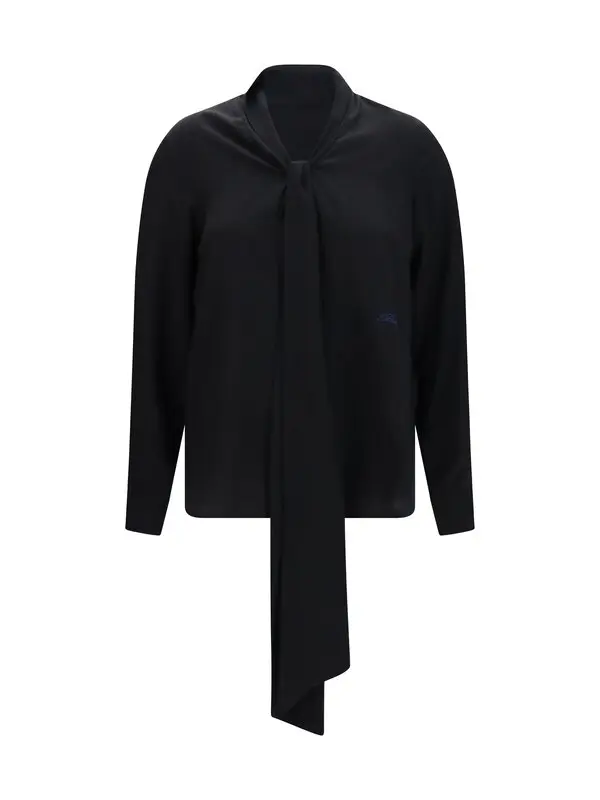 Burberry Silk Blouse With Embroidered Logo And Scarf Detail - Black