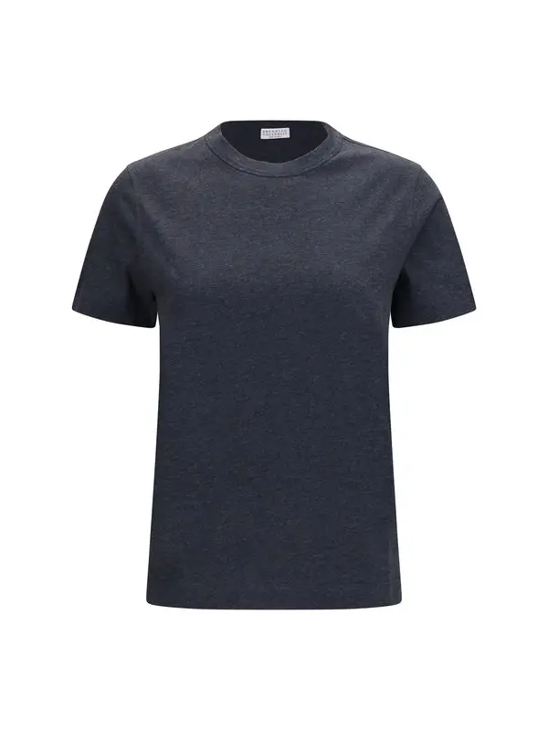 Brunello Cucinelli Monochrome Cotton T-shirt With Jewel Detail - Gray