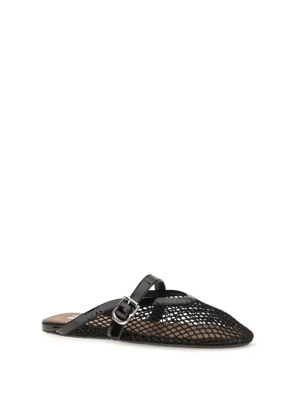 Alaïa Mesh Mules With Patent Leather Strap - Black