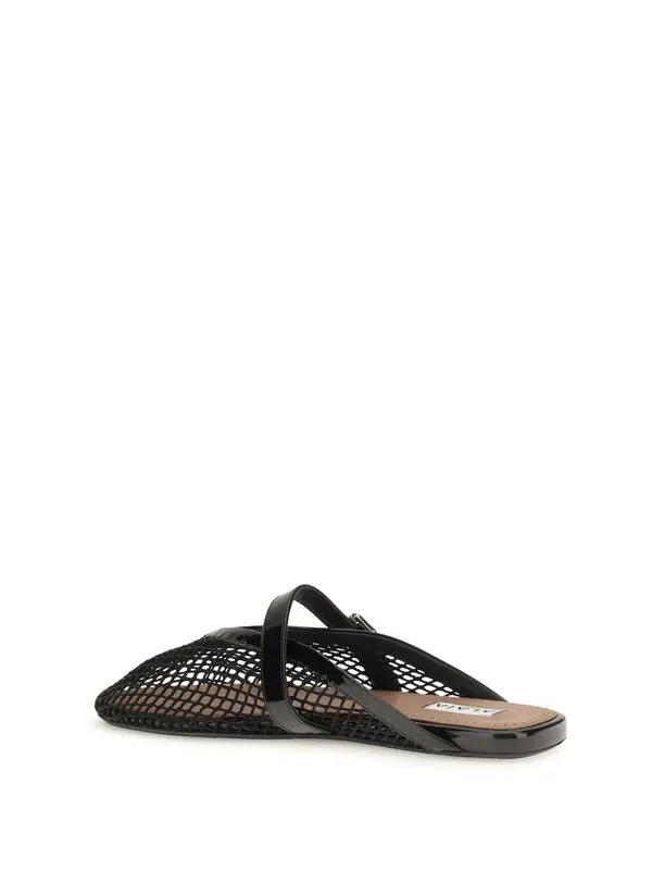 Alaïa Mesh Mules With Patent Leather Strap - Black