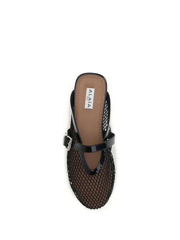 Alaïa Mesh Mules With Patent Leather Strap - Black