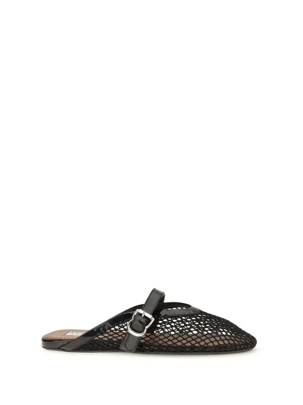 Alaïa Mesh Mules With Patent Leather Strap - Black