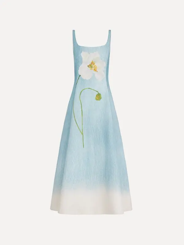 Oscar De La Renta Ombr Peony Faille Dress - Blue
