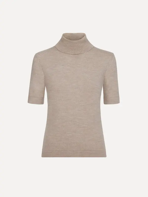 Oscar De La Renta Turtleneck Wool Short-sleeve Pullover - Beige