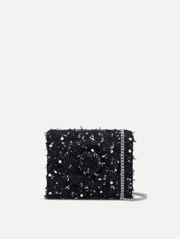 Oscar De La Renta Sequin Ribbon Tweed Mini Tro Bag