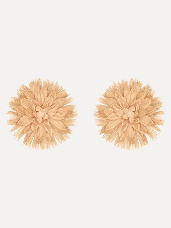 Oscar De La Renta Raffia Flower Clip-on Earrings - Beige