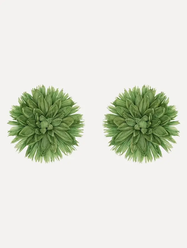 Oscar De La Renta Raffia Flower Clip-on Earrings - Green