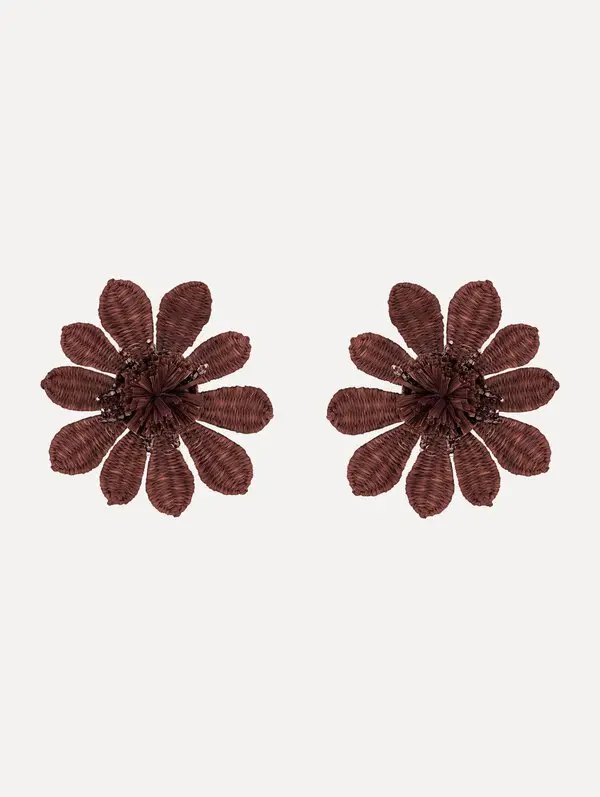 Oscar De La Renta Woven Raffia Flower Clip-on Earrings - Brown