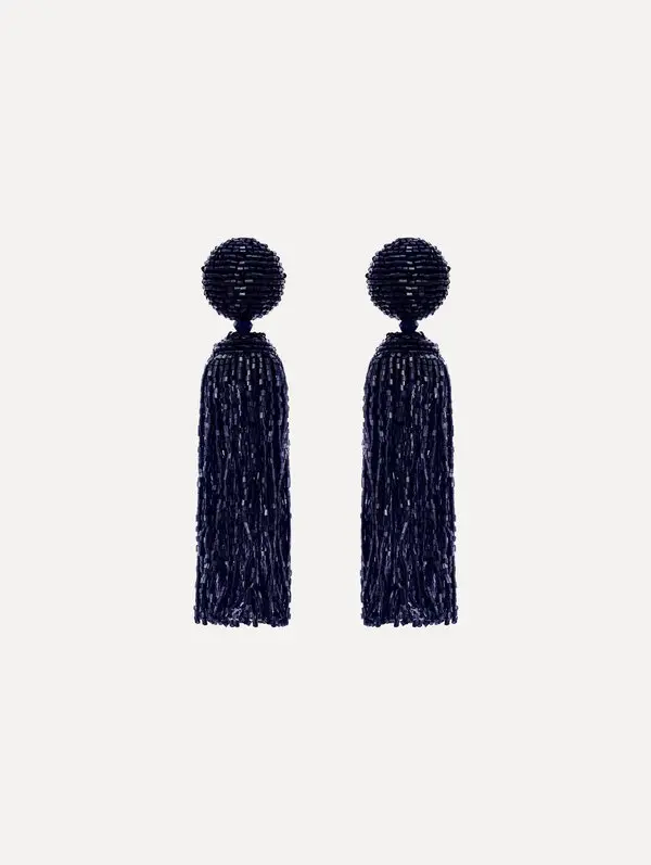 Oscar De La Renta Metallic Beaded Tassel Clip-on Earrings - Blue