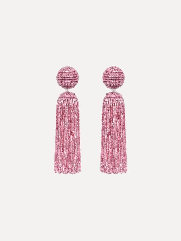 Oscar De La Renta Metallic Beaded Tassel Clip-on Earrings - Pink