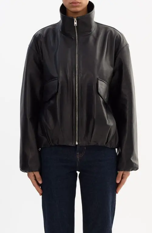 LAMARQUE Ramona | Funnel Neck Leather Jacket - Black