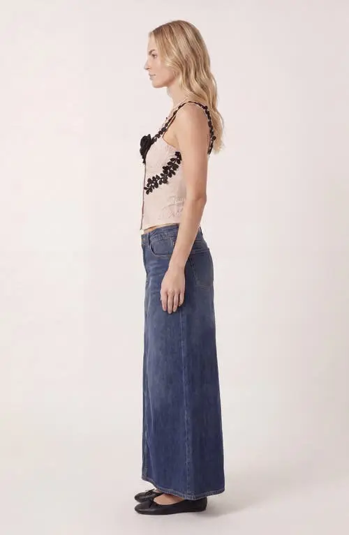 MODENAIRE Lace Panel Floral Strap Detail Button Front Corset Top