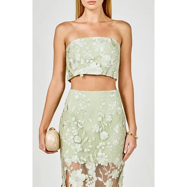 Endless Rose Floral Embroidered Strapless Crop Top