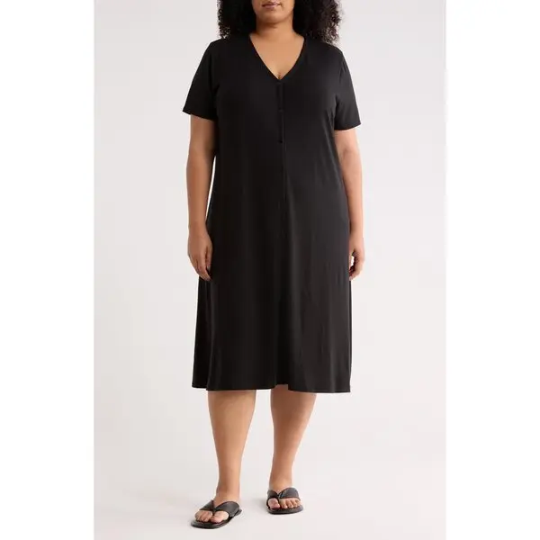 Eileen Fisher Ribbed V-neck Dress - Black
