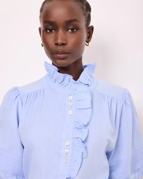 Mint Velvet Cotton Chambray Ruffle Blouse