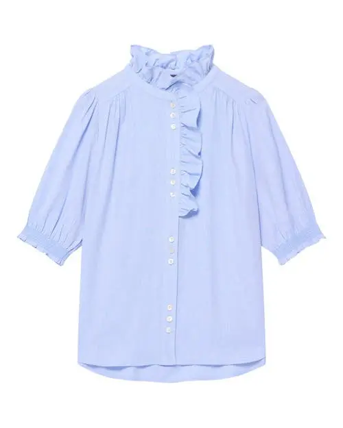 Mint Velvet Cotton Chambray Ruffle Blouse