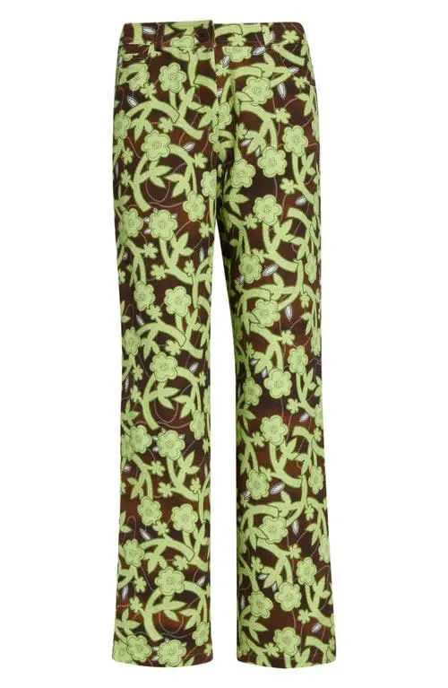 SIEDRES Roux Floral Low Rise Straight Leg Cotton Twill Pants - Brown Multi