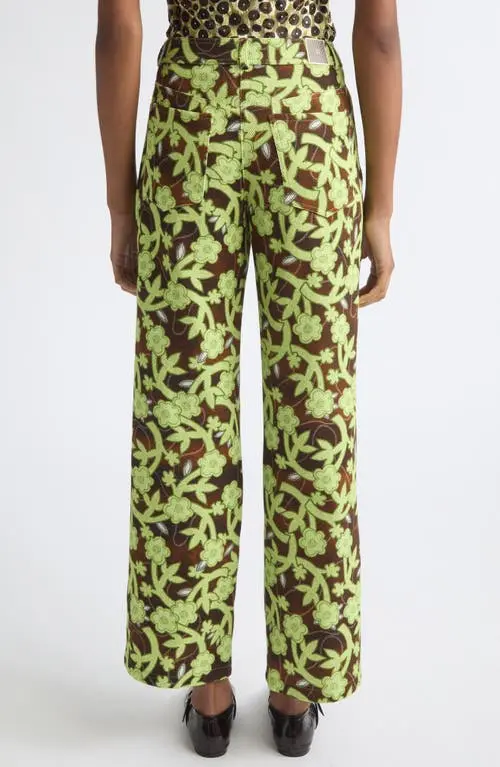 SIEDRES Roux Floral Low Rise Straight Leg Cotton Twill Pants