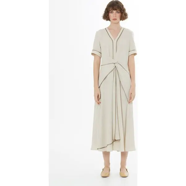 GIZIA Piped Detail Linen Maxi Dress
