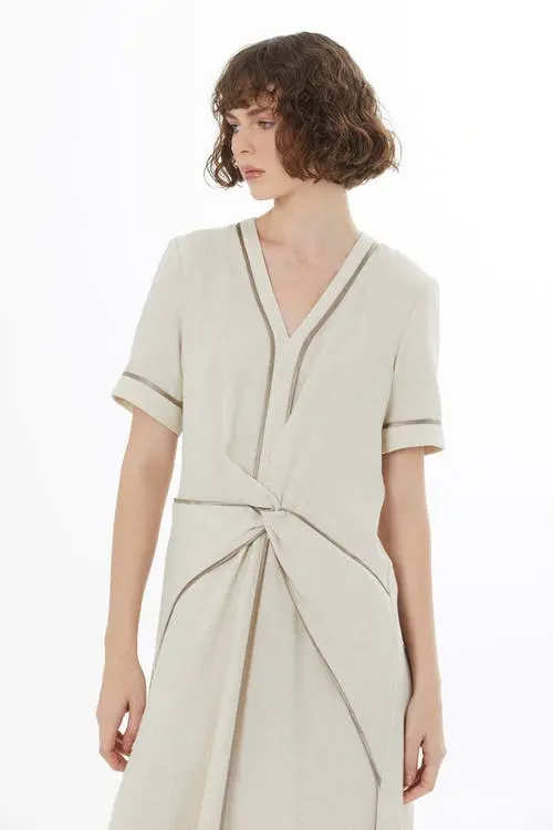 GIZIA Piped Detail Linen Maxi Dress