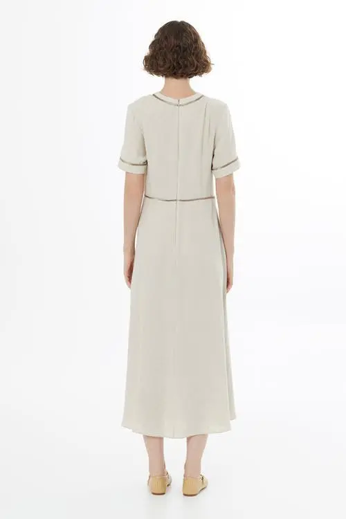 GIZIA Piped Detail Linen Maxi Dress