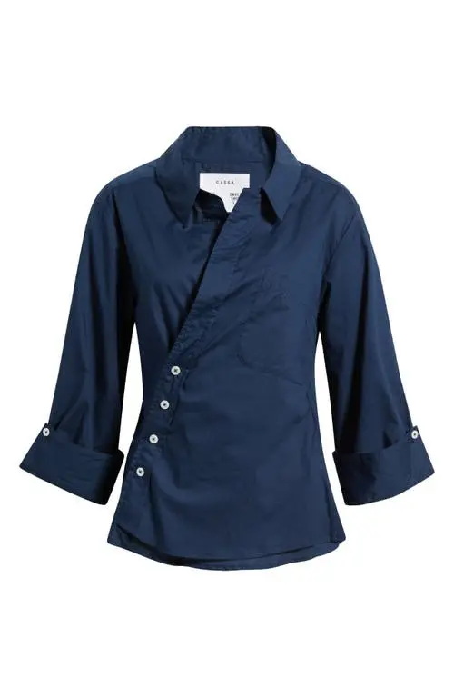 CISSA Asymmetric Wrap Top - Navy Blue