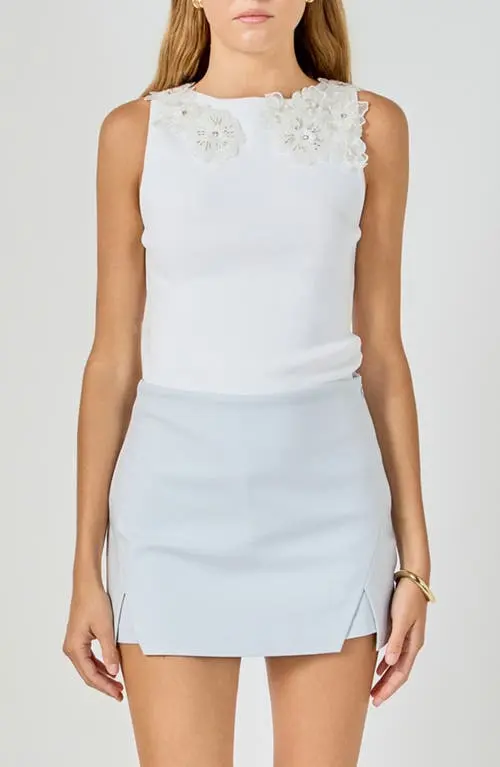 Endless Rose Flower Trim Sleeveless Rib Top