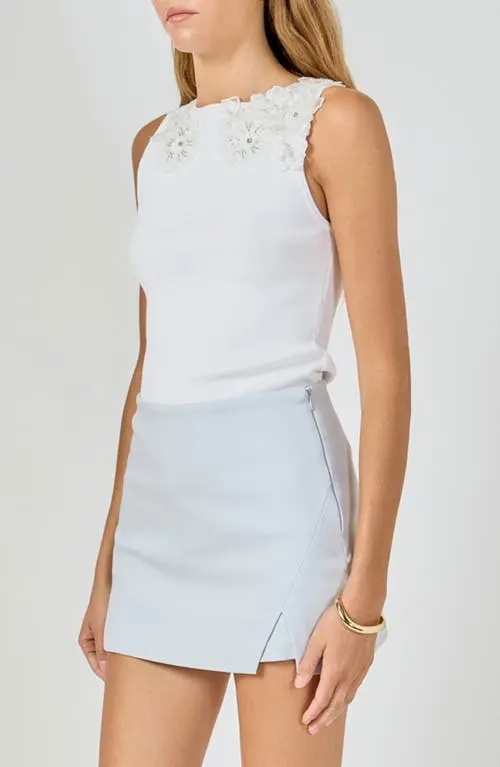 Endless Rose Flower Trim Sleeveless Rib Top