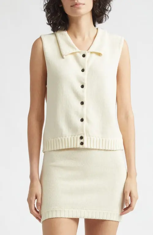 Posse Cotton Sleeveless Spread Collar Knit Top - Ivory