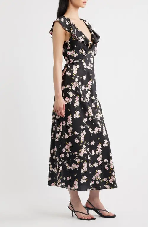 Lulus Carter Floral Ruffle Neck Maxi Dress