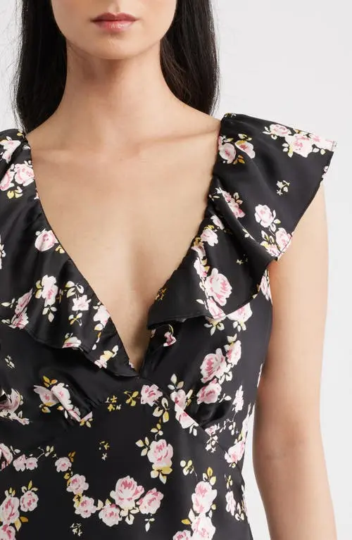 Lulus Carter Floral Ruffle Neck Maxi Dress