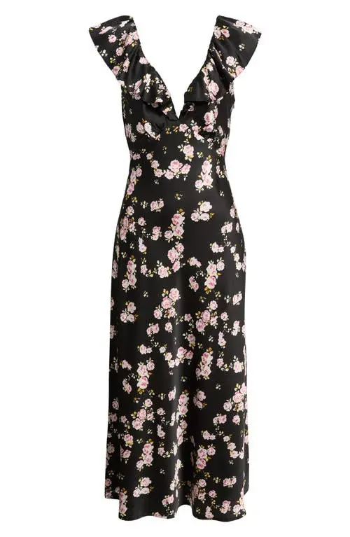 Lulus Carter Floral Ruffle Neck Maxi Dress