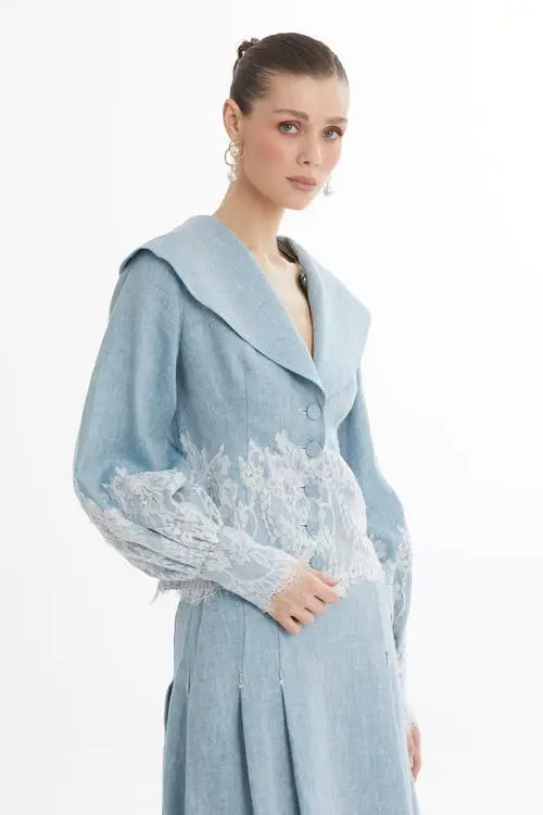 GIZIA Embroidered Balloon Sleeve Linen Jacket