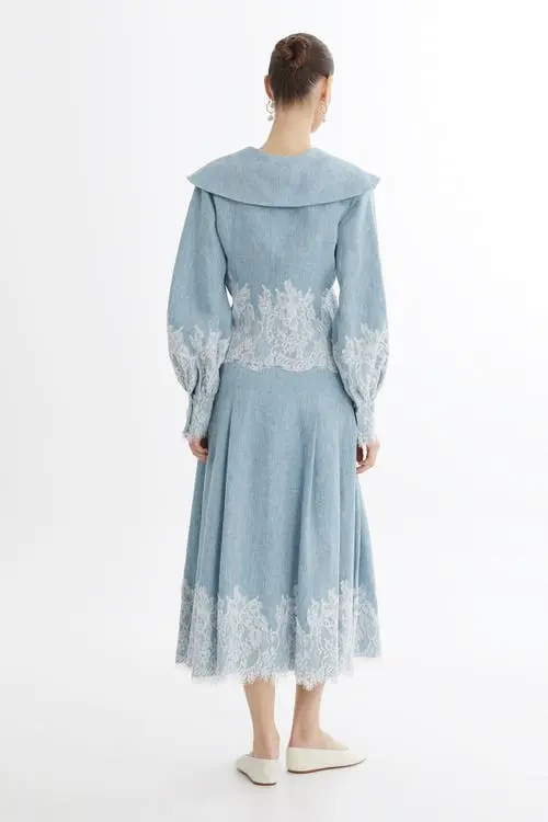 GIZIA Embroidered Balloon Sleeve Linen Jacket