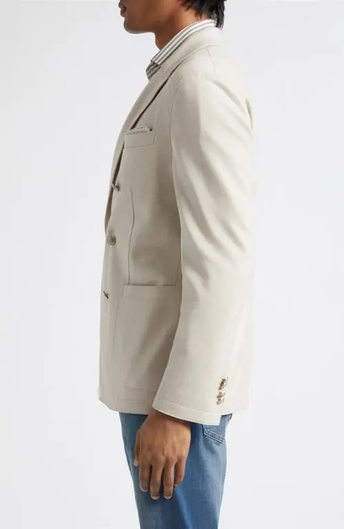 Eleventy Double Breasted Tan Knit Wool Blend Peak Lapel Sport Coat